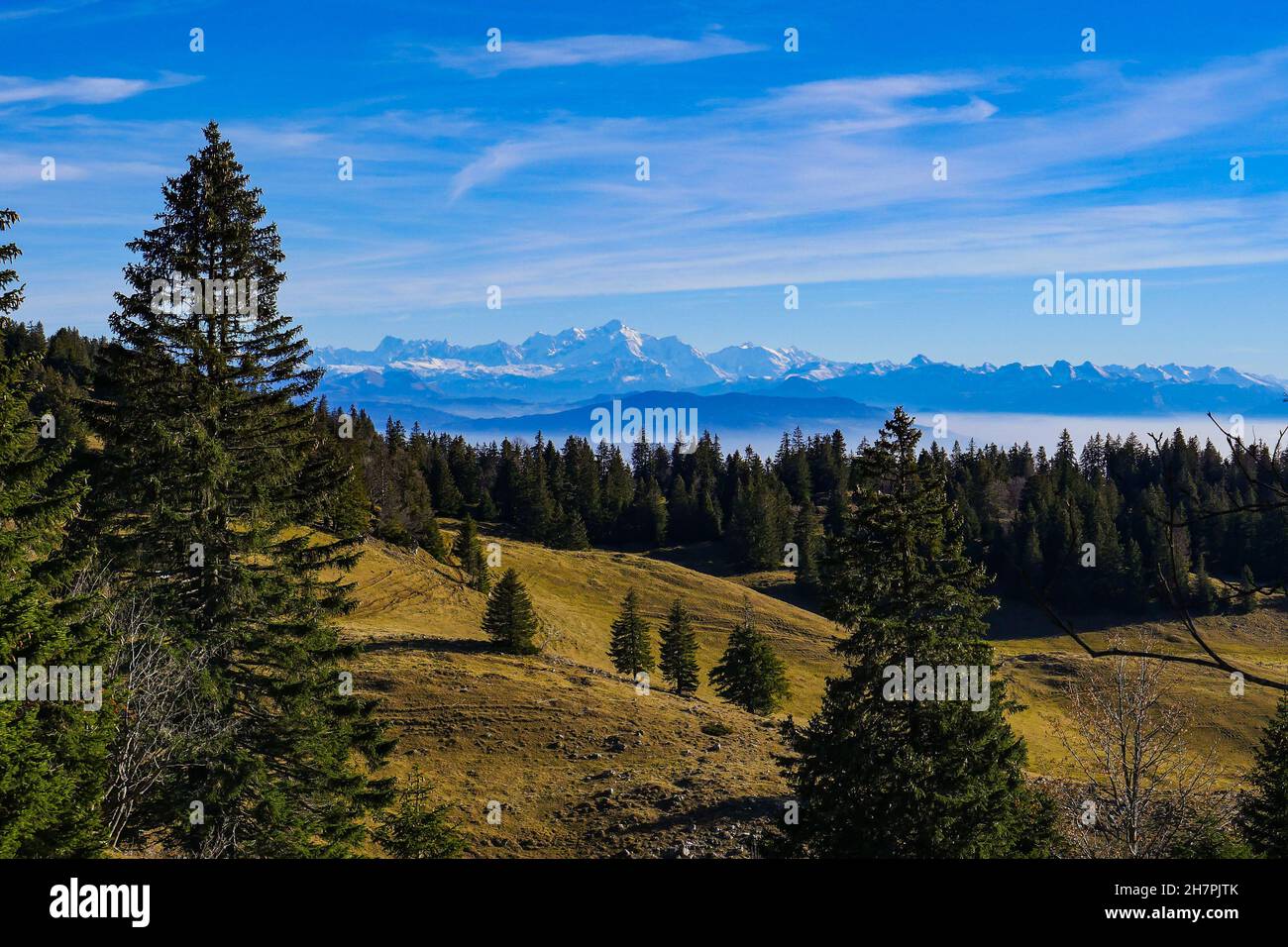 On the Sentes de la Dole from La Rippe, Jura mountains, Switzerland, in ...