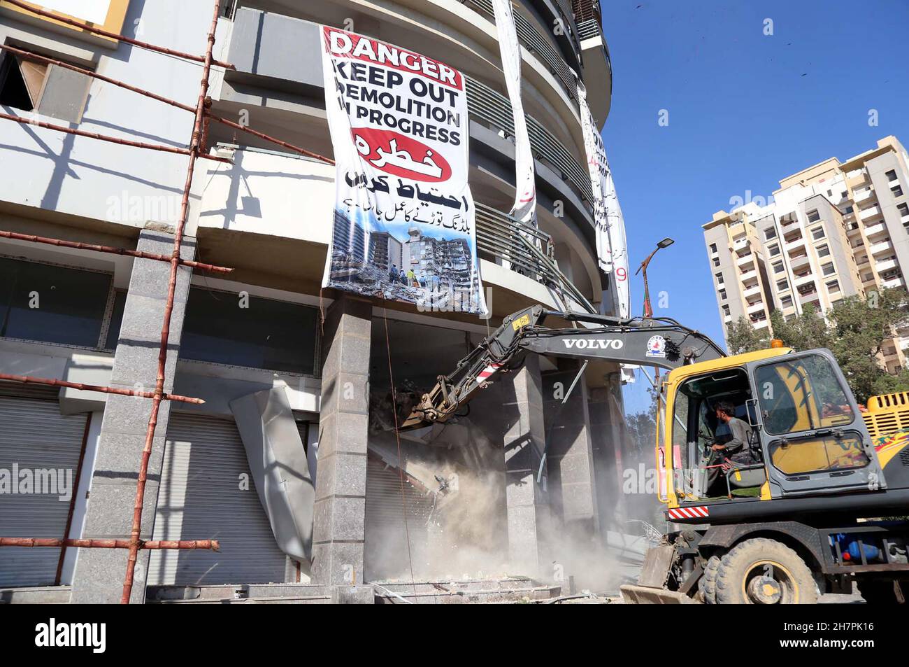 Heavy machinery busy in demolish Nasla Tower over the directions of ...