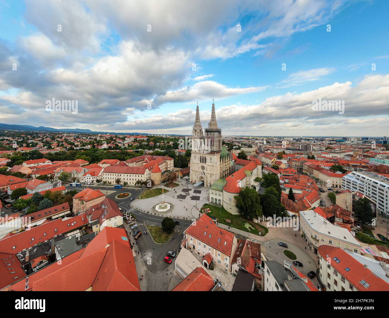 Zagreb, Croatia, shoot with drone.A view from the top.Cathedral of ...