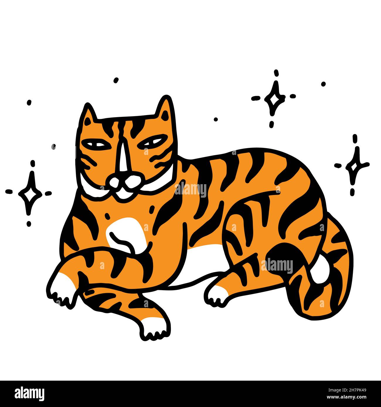 Cute laying tiger in a doodle cartoon style. Cute hand drawn tiger cub ...