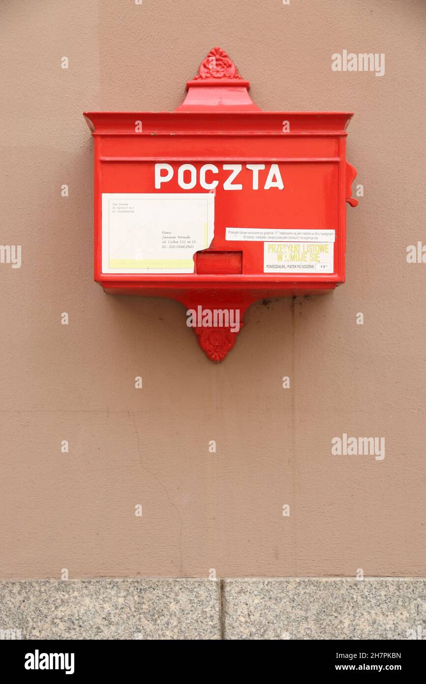 WROCLAW, POLAND - SEPTEMBER 2, 2018: Postbox of Poczta Polska in a ...