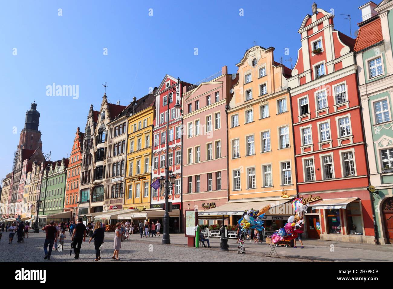 WROCLAW, POLAND - SEPTEMBER 2, 2018: People visit the main square ...