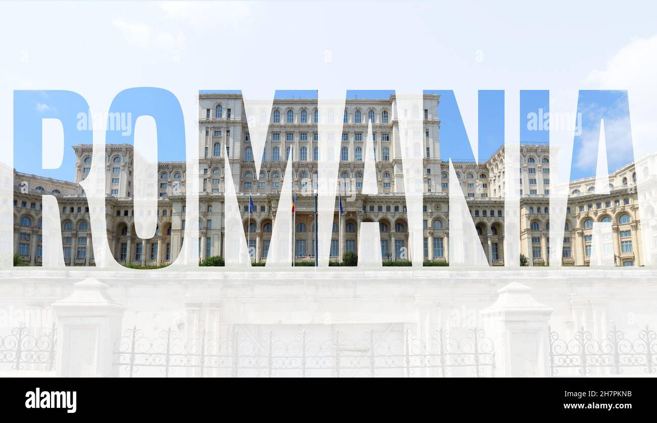 Romania text sign - country name word photo silhouette Stock Photo - Alamy