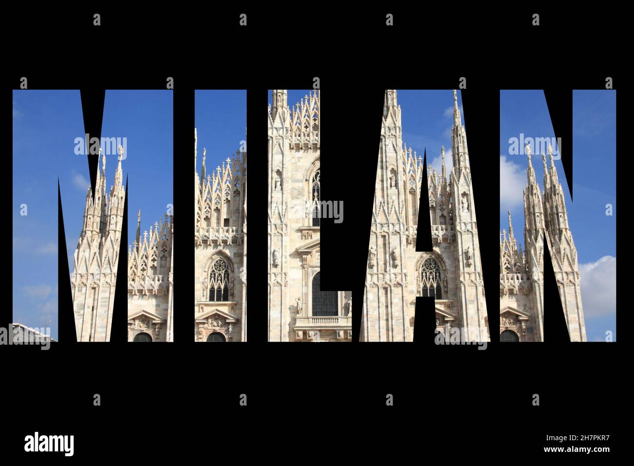 Milan - city name with black background. Italy destination Stock Photo ...