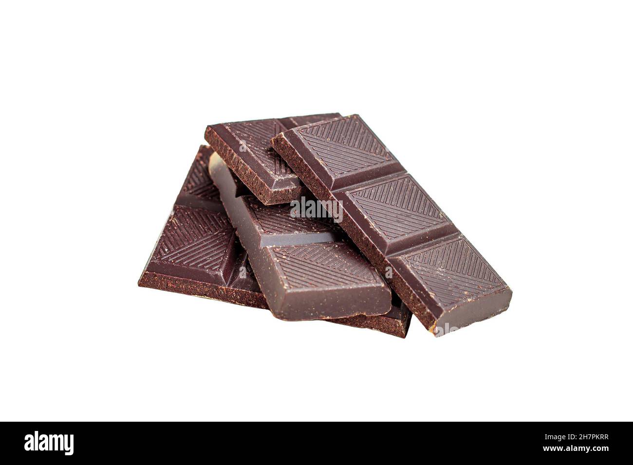 Top view of sweet dark chocolate pieces isolated on white background ...