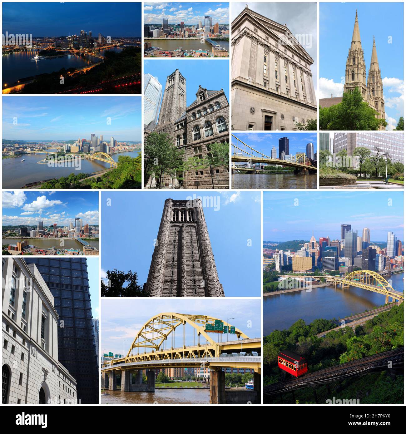 Pittsburgh, USA landmarks - travel photo collage with skylines, bridges ...