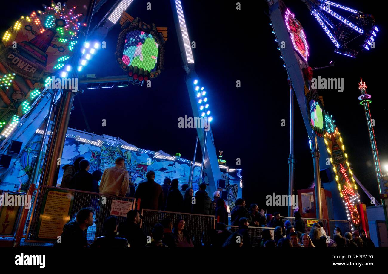 Visitors to the Hyde Park Winter Wonderland Christmas Fair, London ...