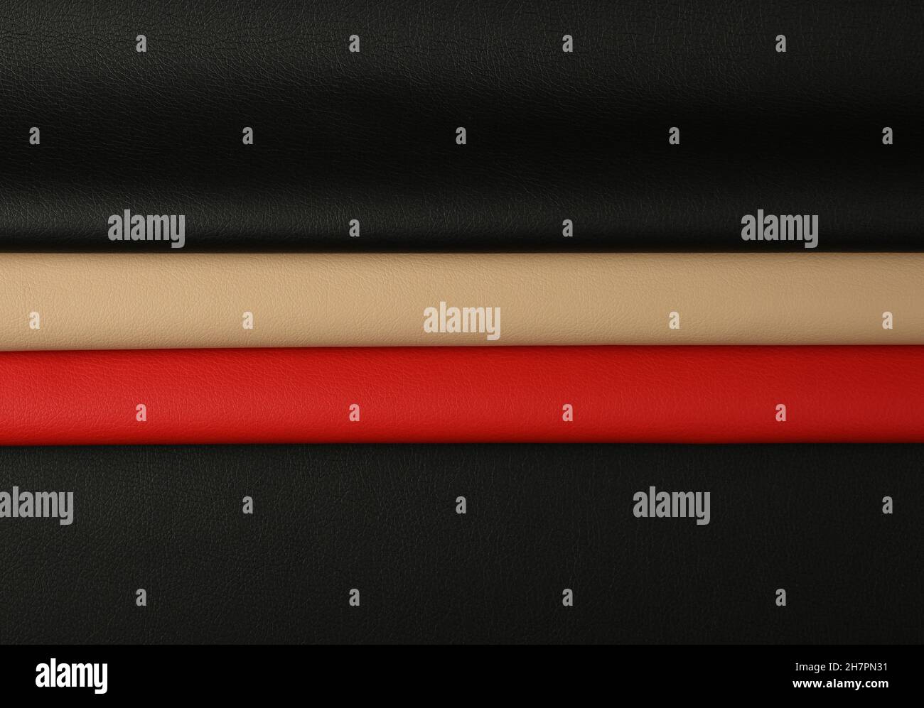 Close up background of black, red and beige white natural leather grain ...