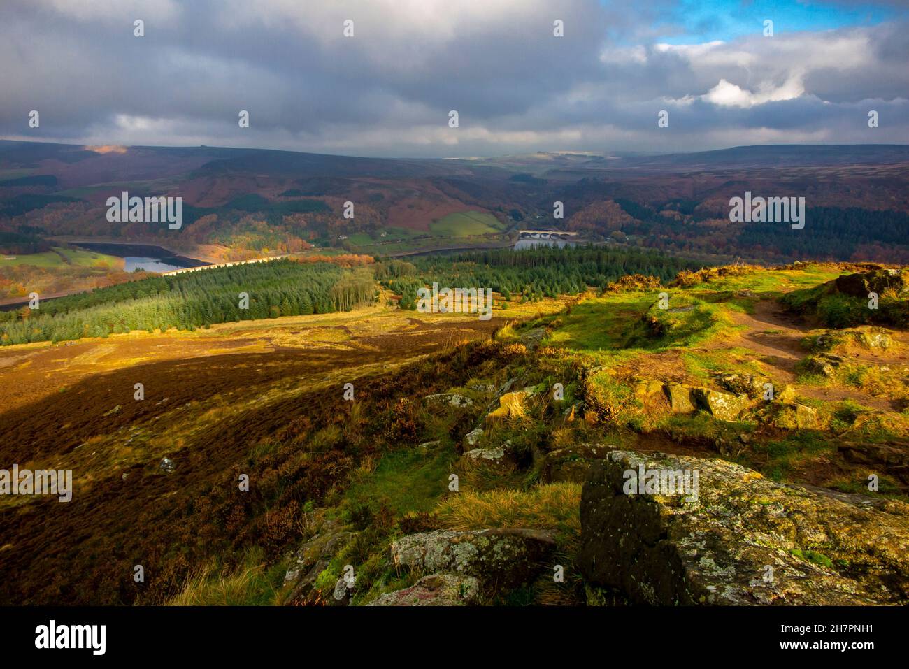 View looking down on the Peak District National Park from the summit of ...