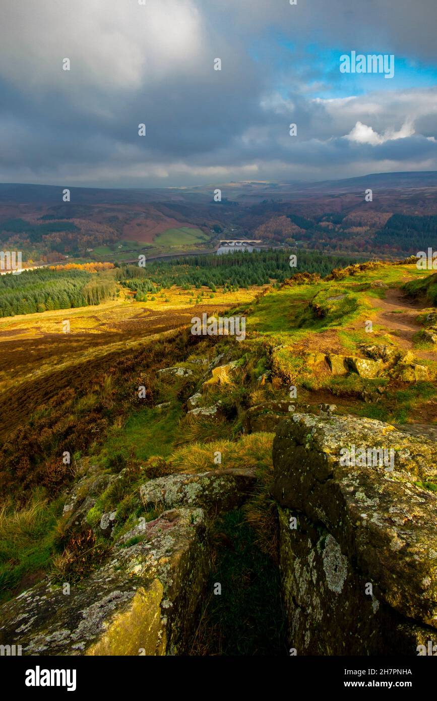 View looking down on the Peak District National Park from the summit of ...