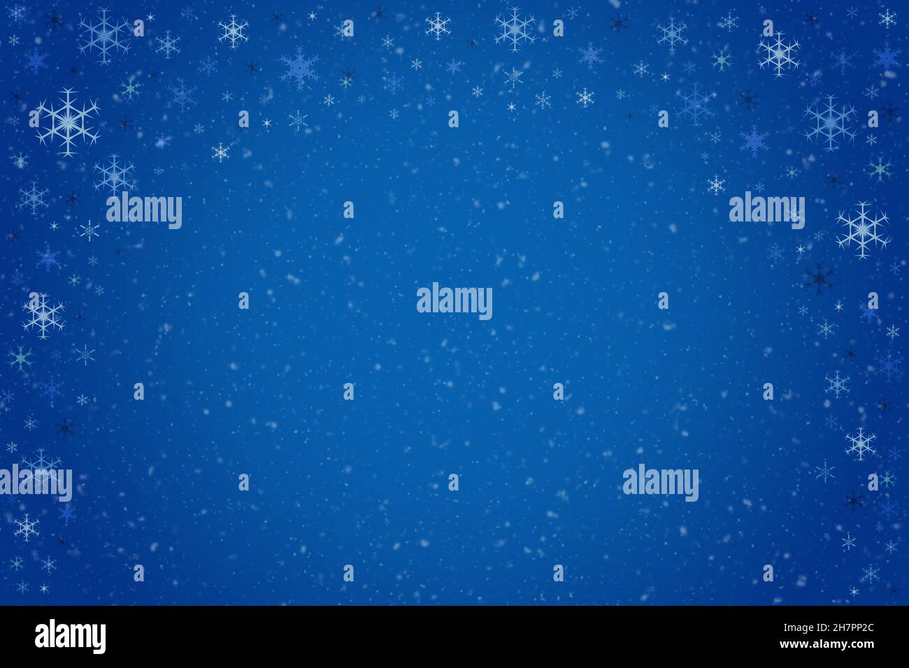 Abstract dark blue Christmas holiday winter background frame of falling ...
