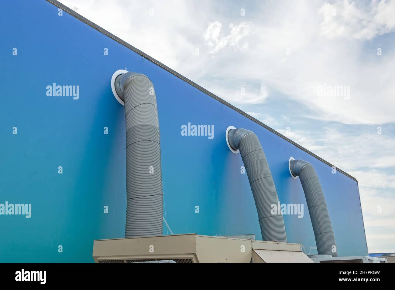 Air ducts pipes connected to the split system outside the temporary ...