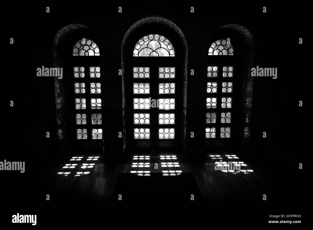 Light penetrating into the dark room through the window panes Stock ...