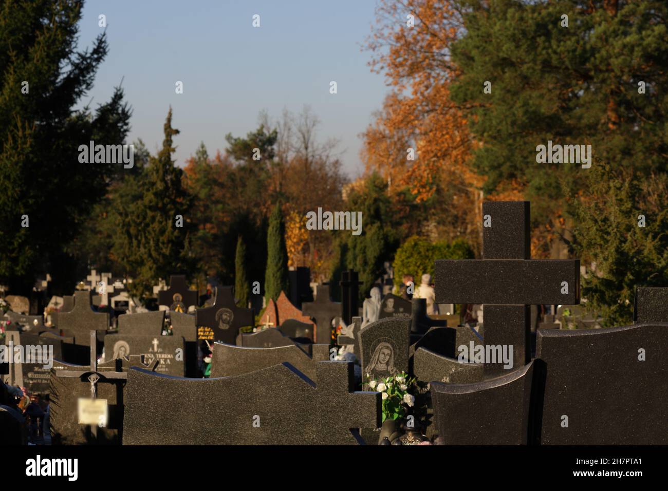 Outdoor view of concrete crosses in a cemetery in Poland Stock Photo ...