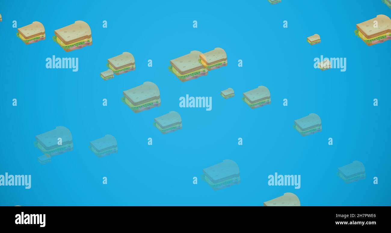 Digital composite image of cheese sandwiches against blue background ...