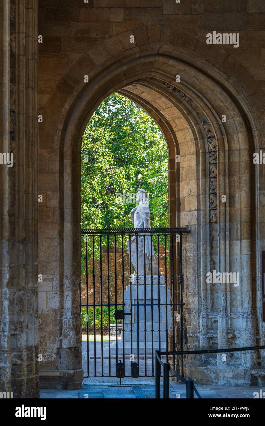 View of the statue of King Alfonso II el Casto from the portico of the ...