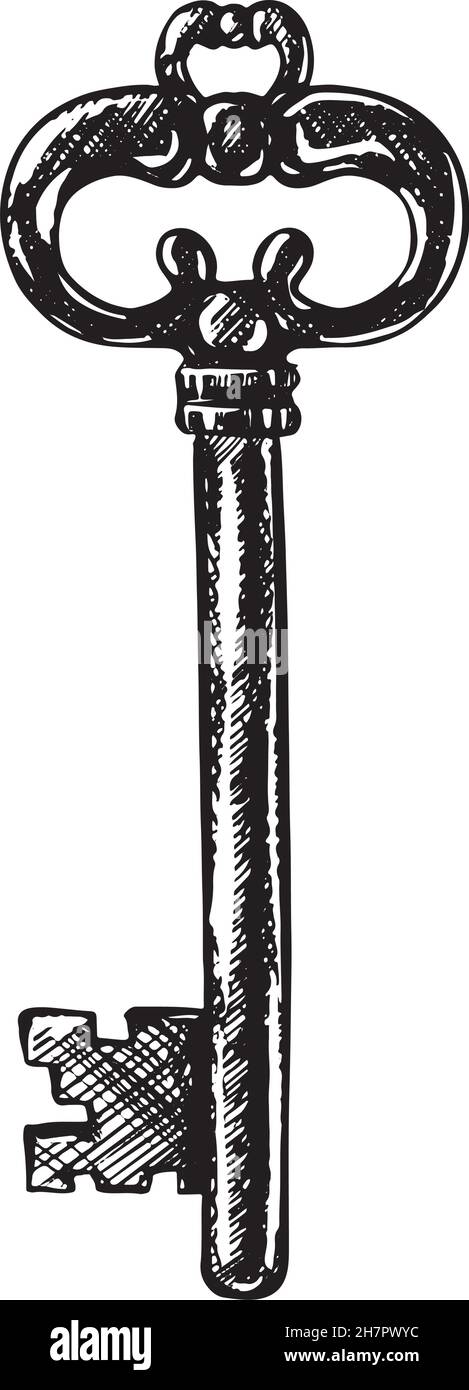 hand drawn icon. Old key. Isolated on white background Stock Vector ...