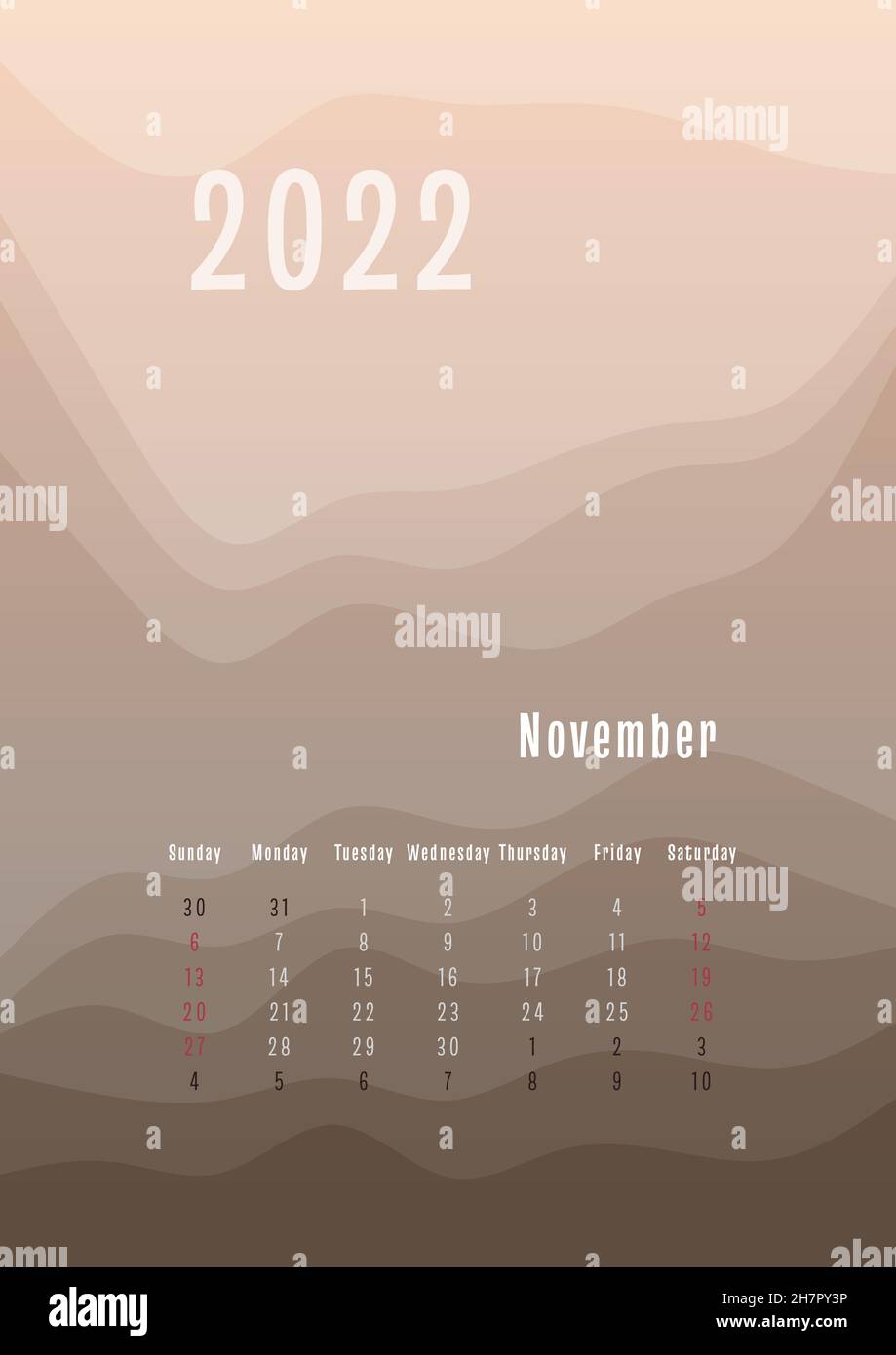 2022 november vertical calendar every month separately. monthly ...
