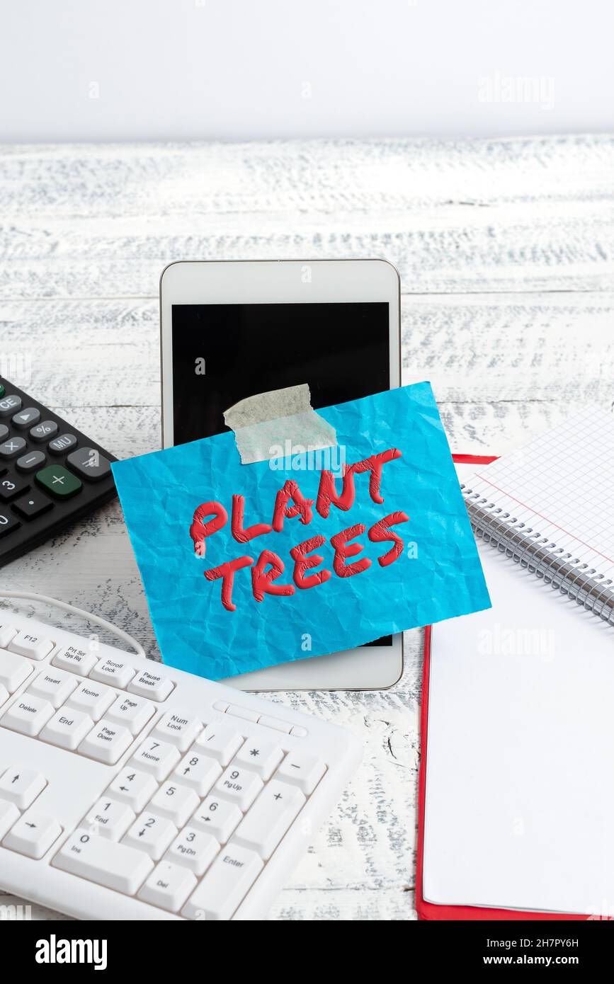 Sign displaying Plant Trees. Business showcase process of planting a ...