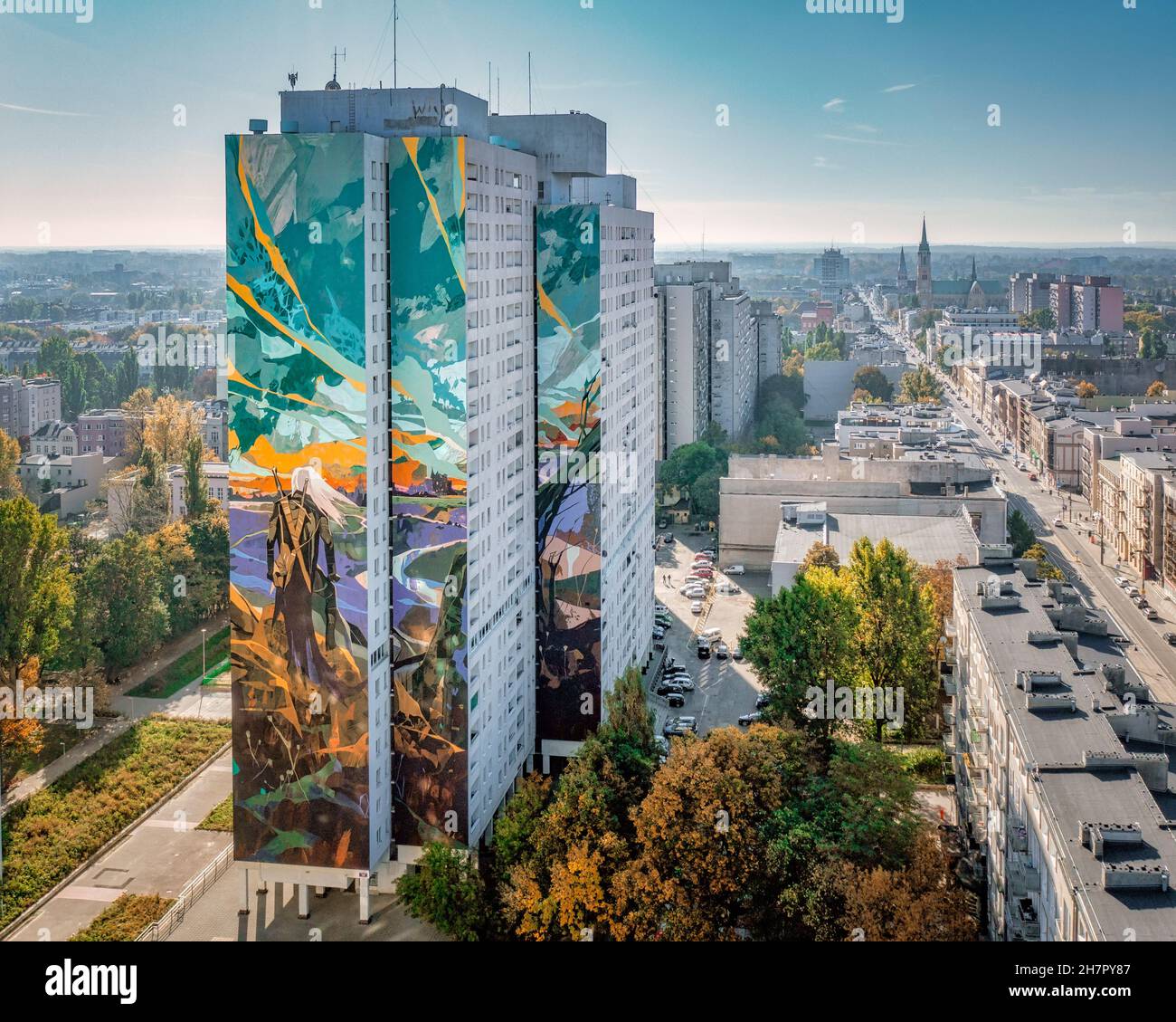 LODZ, POLAND - Oct 20, 2021: Street art murals of city Lodz in Poland ...