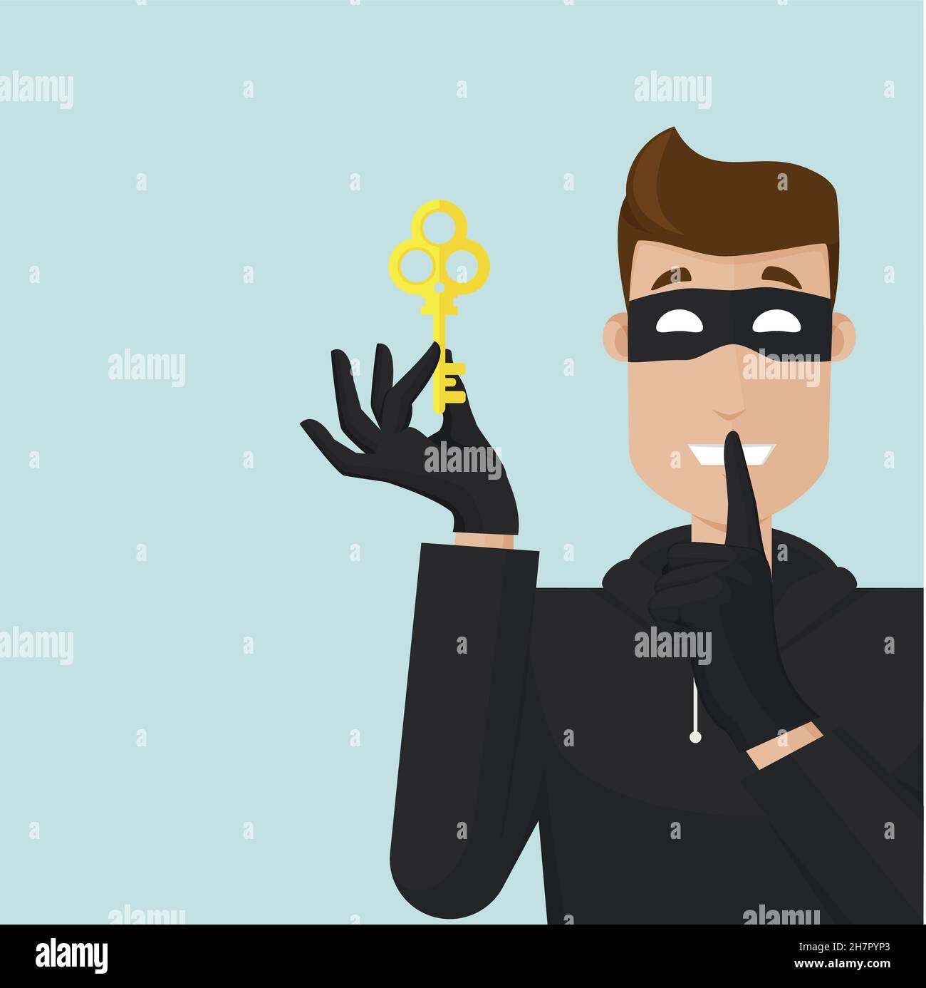 The thief holds a key in his hand.The other mouth is covered with a ...