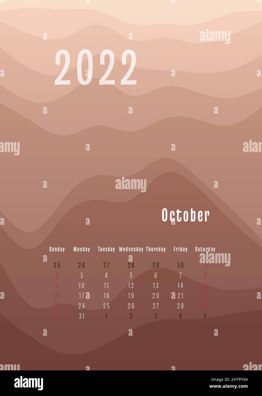 2022 october vertical calendar every month separately. monthly personal ...