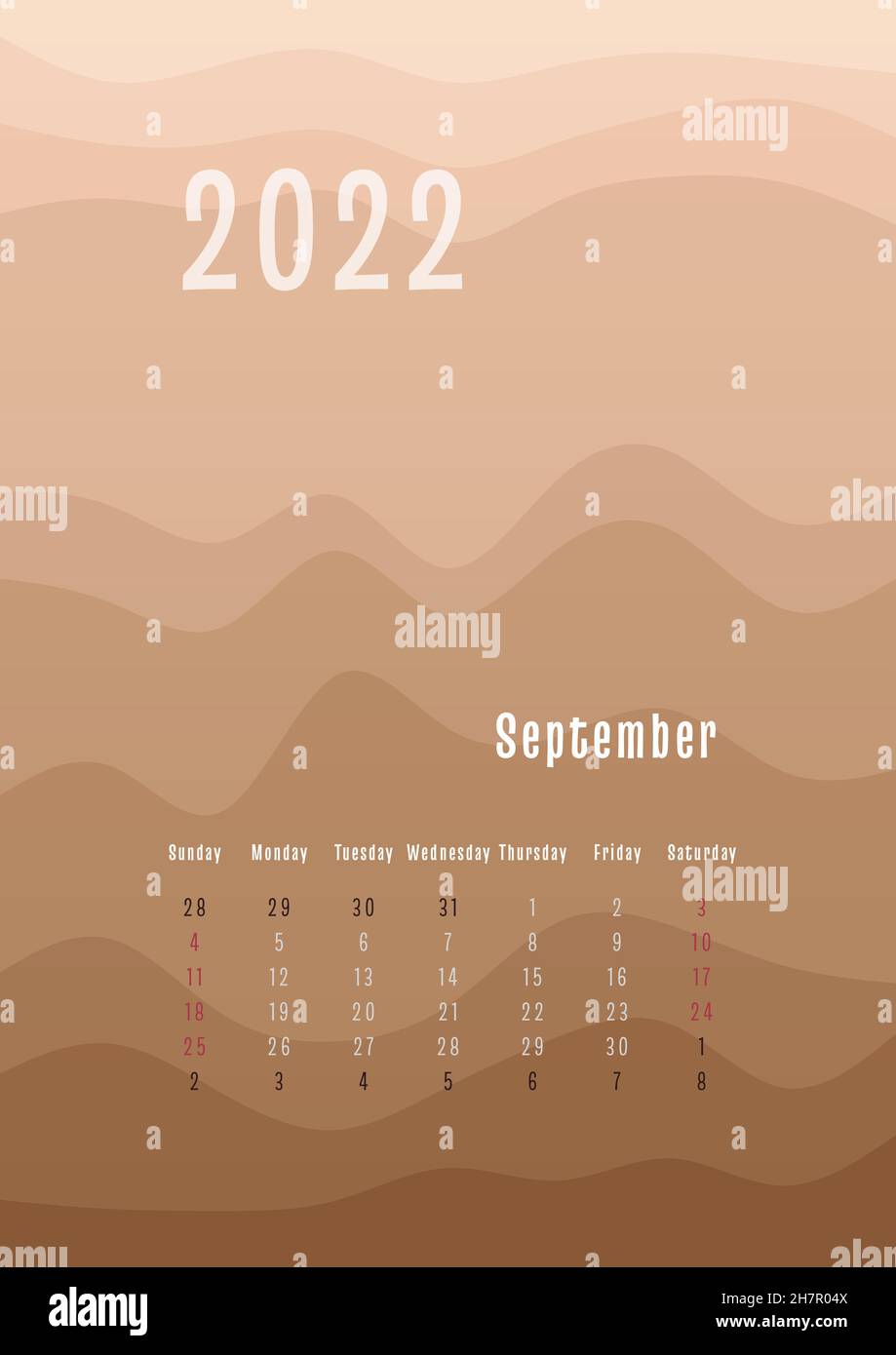 2022 september vertical calendar every month separately. monthly ...