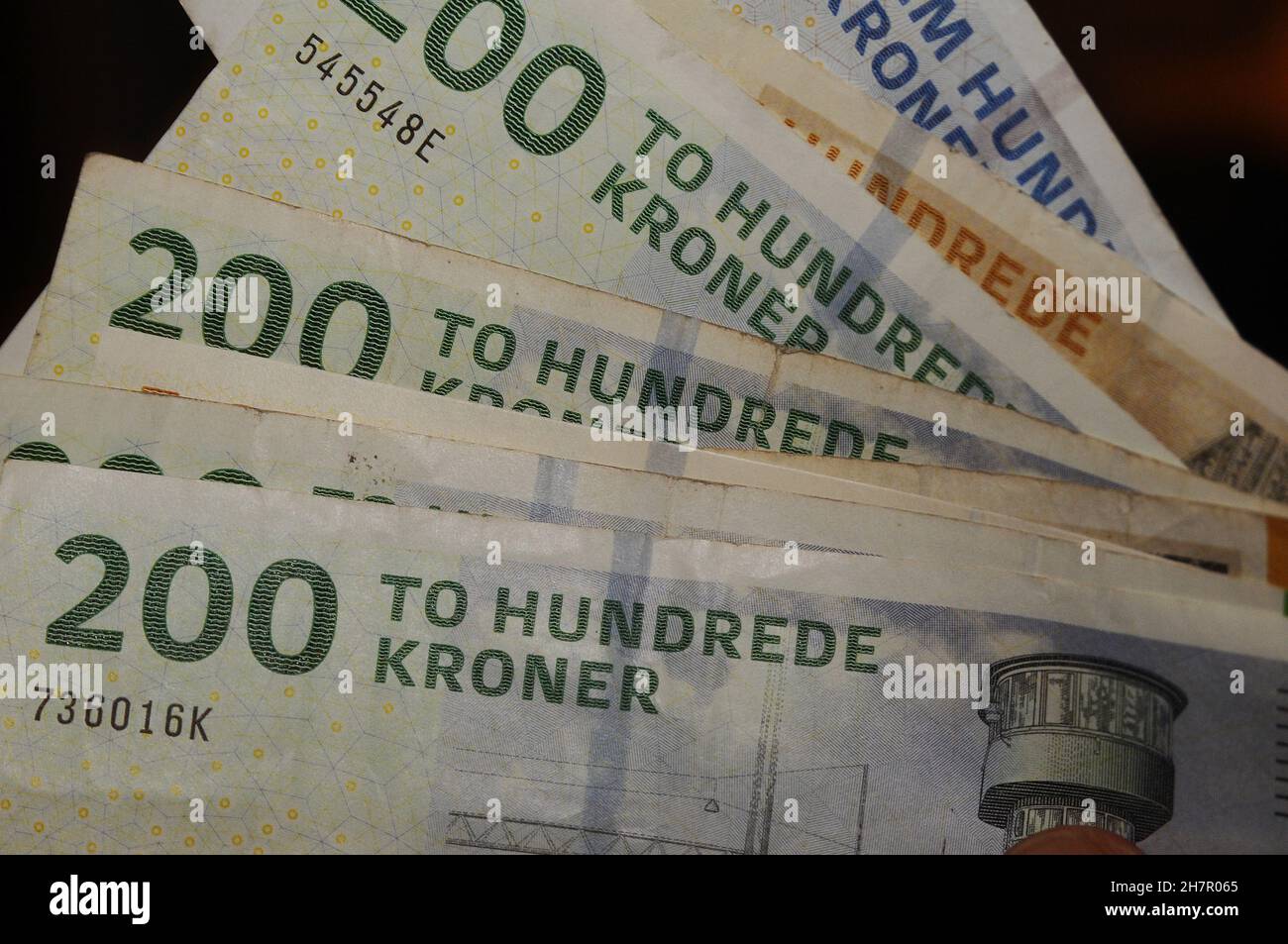 Copenhagen/Denmark./24 November 2021/ Danish currency in kroner bill in ...