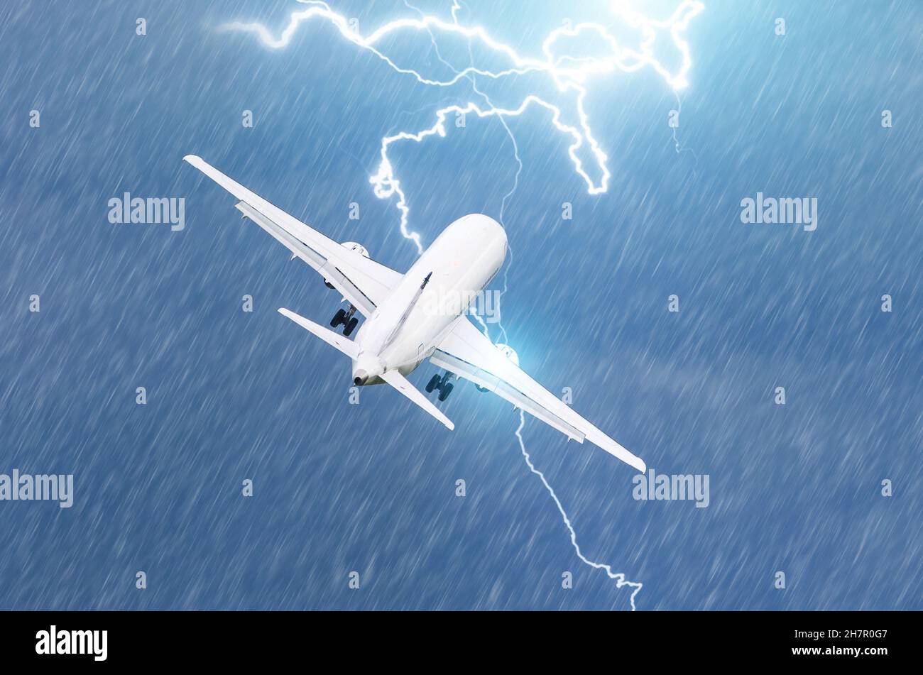 Lightning strike on an airplane electric discharge during a ...