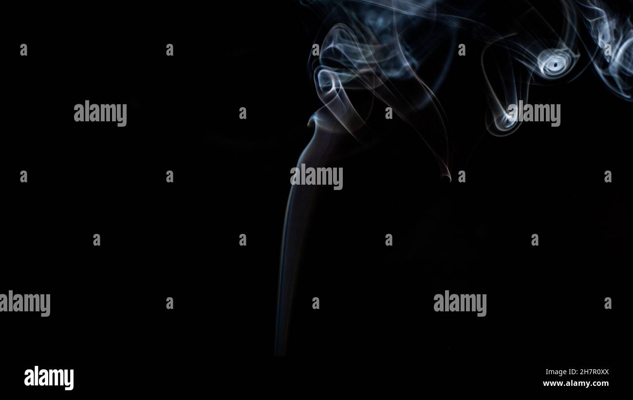 Smoke curves on a dark black background Stock Photo - Alamy