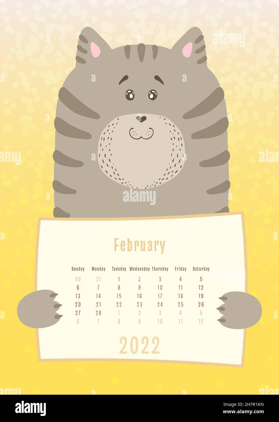 2022 february calendar, cute cat animal holding a monthly calendar ...