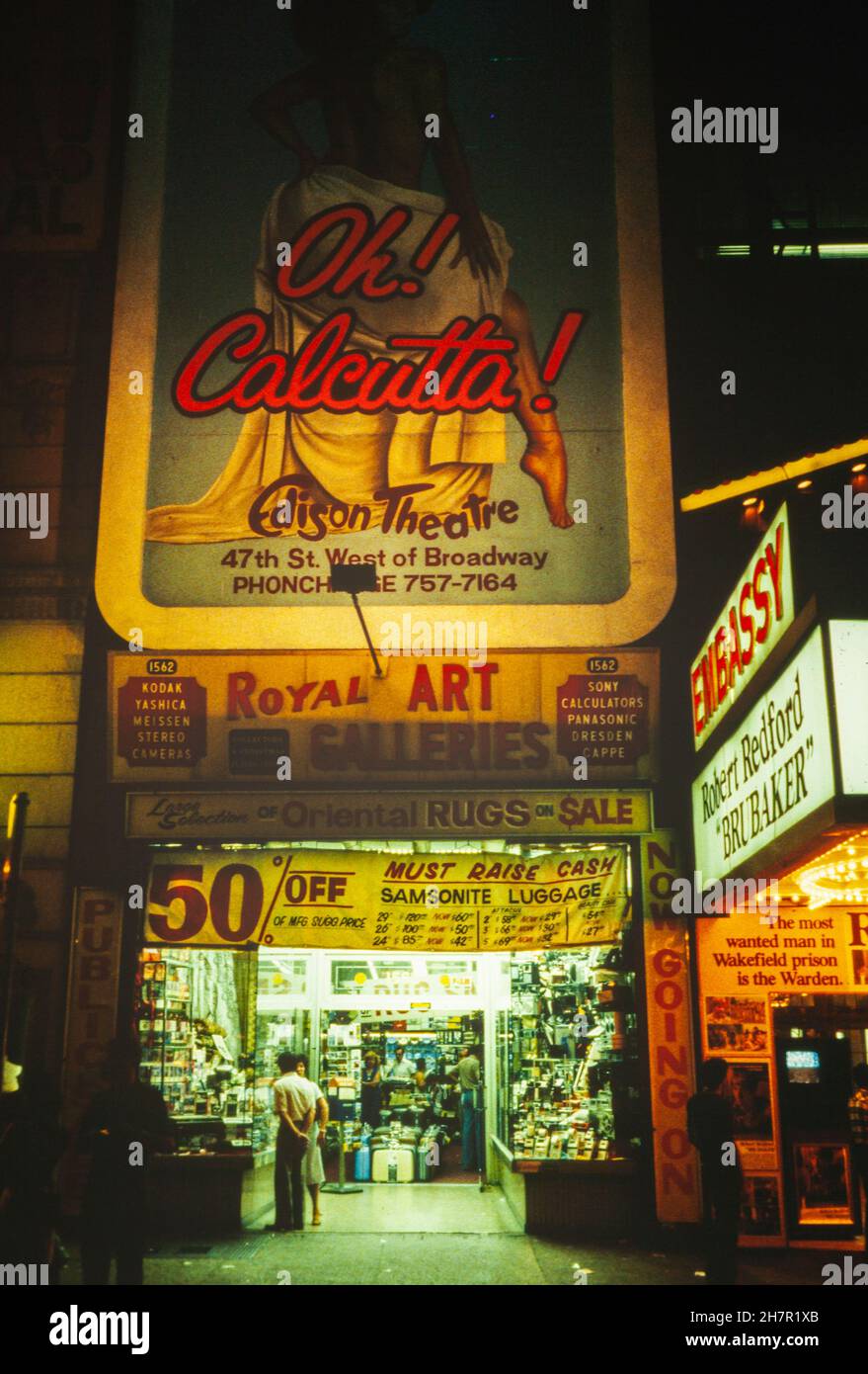 NEW YORK, UNITED STATES MAY 1970: New York night street view billboards ...