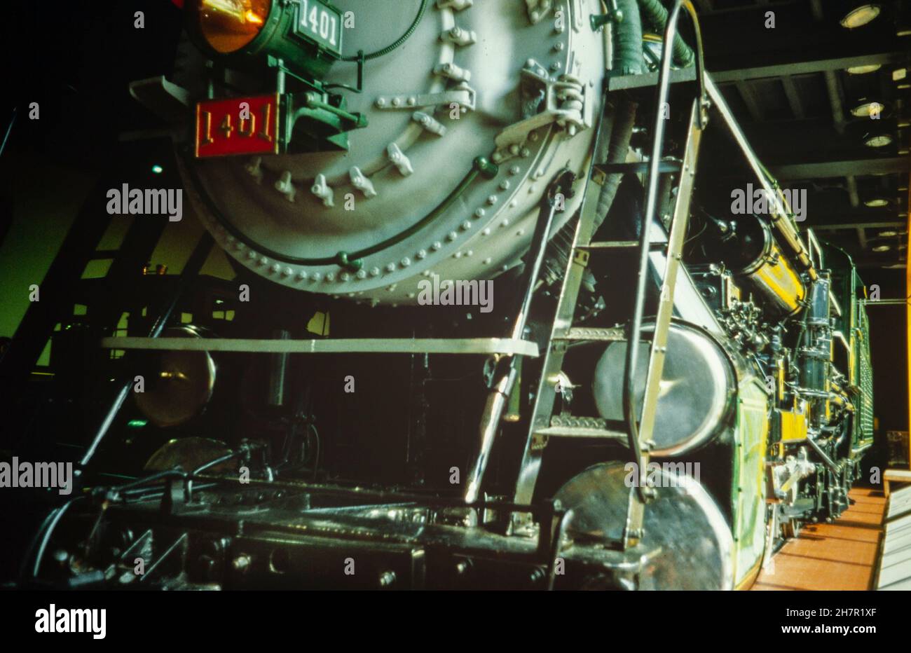 NEW YORK, UNITED STATES MAY 1970: Locomotive of an old train in 70's ...