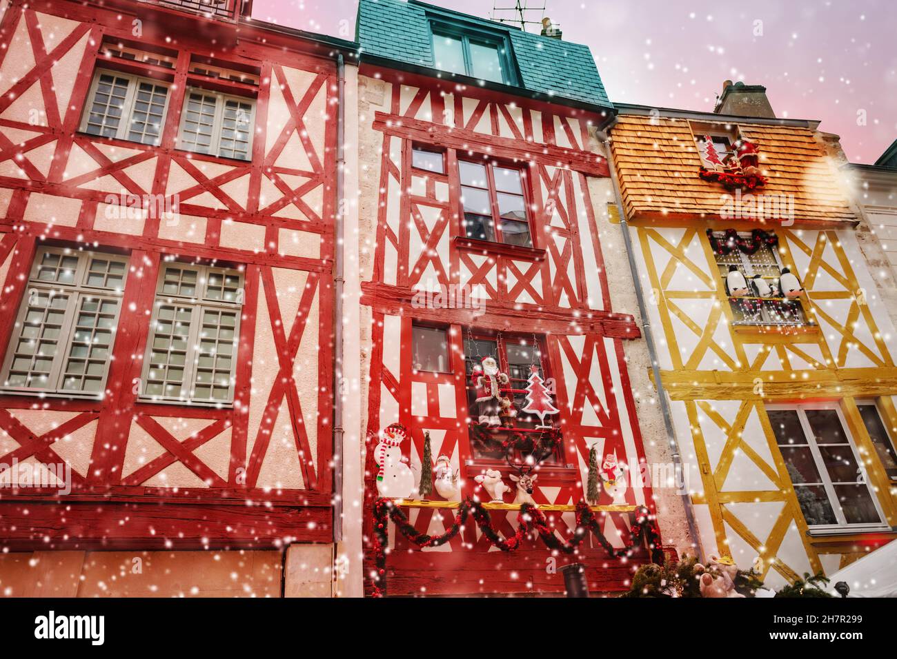 Old medieval houses in Orleans during winter snow Stock Photo - Alamy
