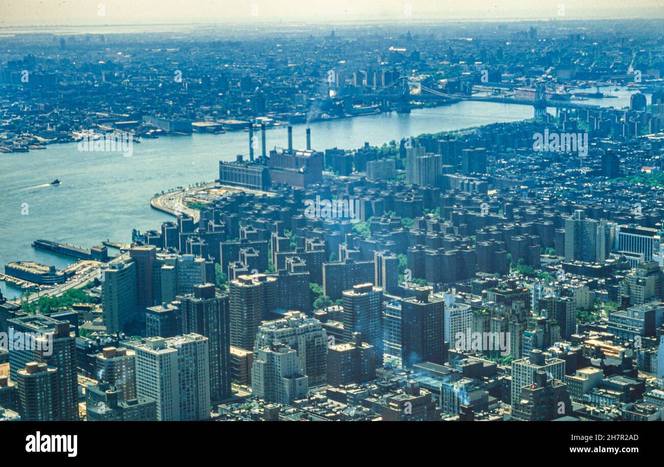 NEW YORK, UNITED STATES MAY 1970: Aerial view of Manhattan in 70's ...