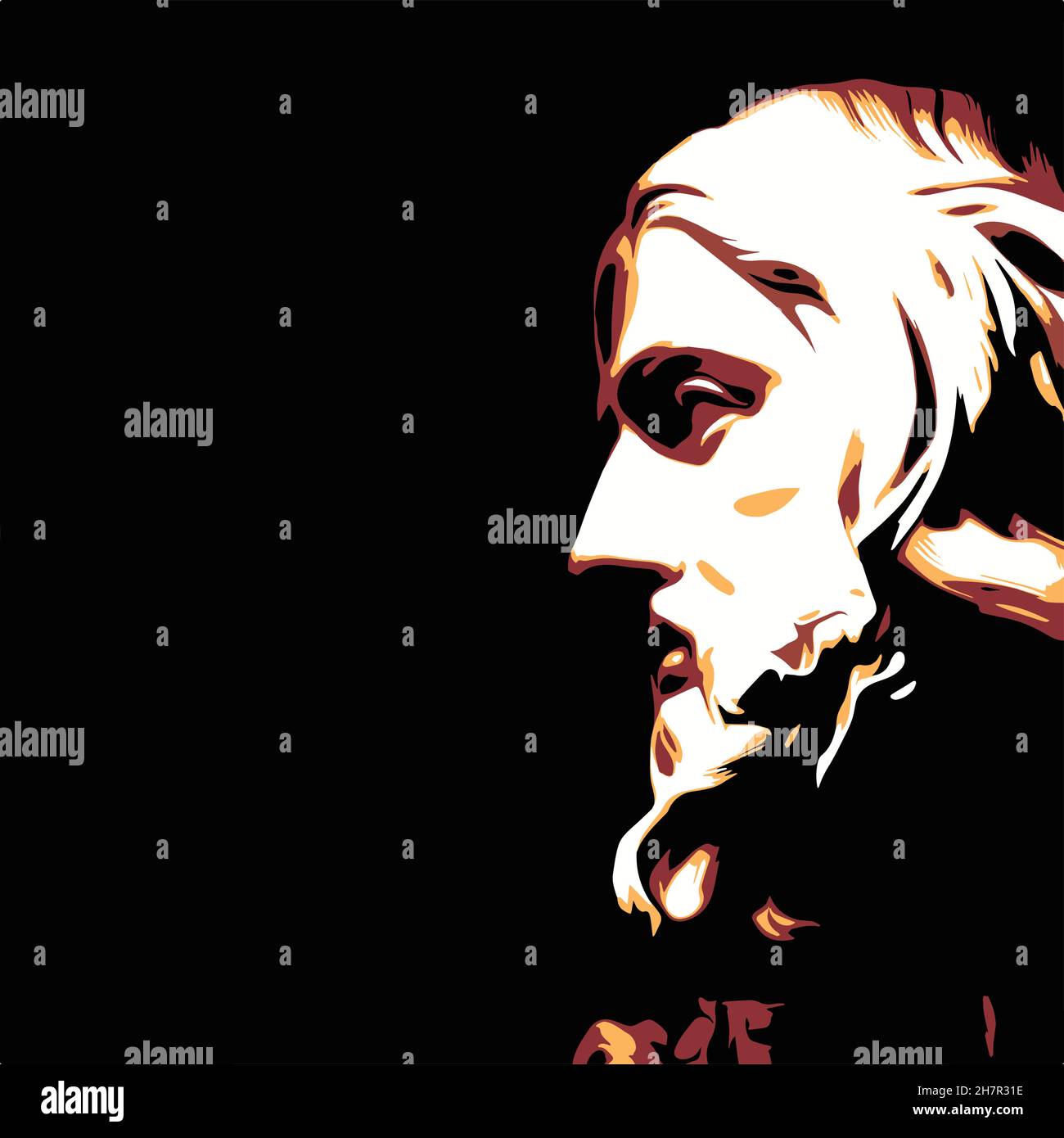 Jesus Christ face. Christian and Catholic religion. Vector illustration ...