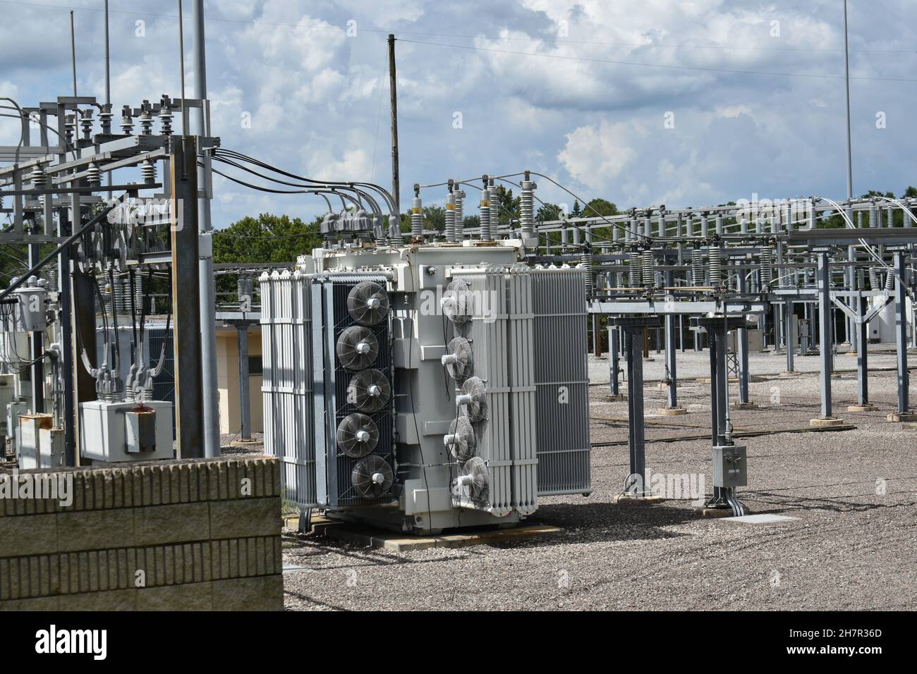 Detailed components are shown at an electrical power substation Stock ...