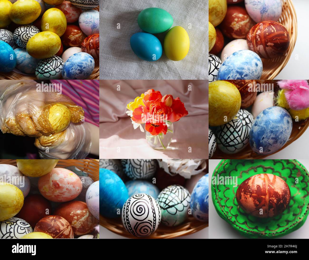 Easter collage with colorful eggs Stock Photo - Alamy