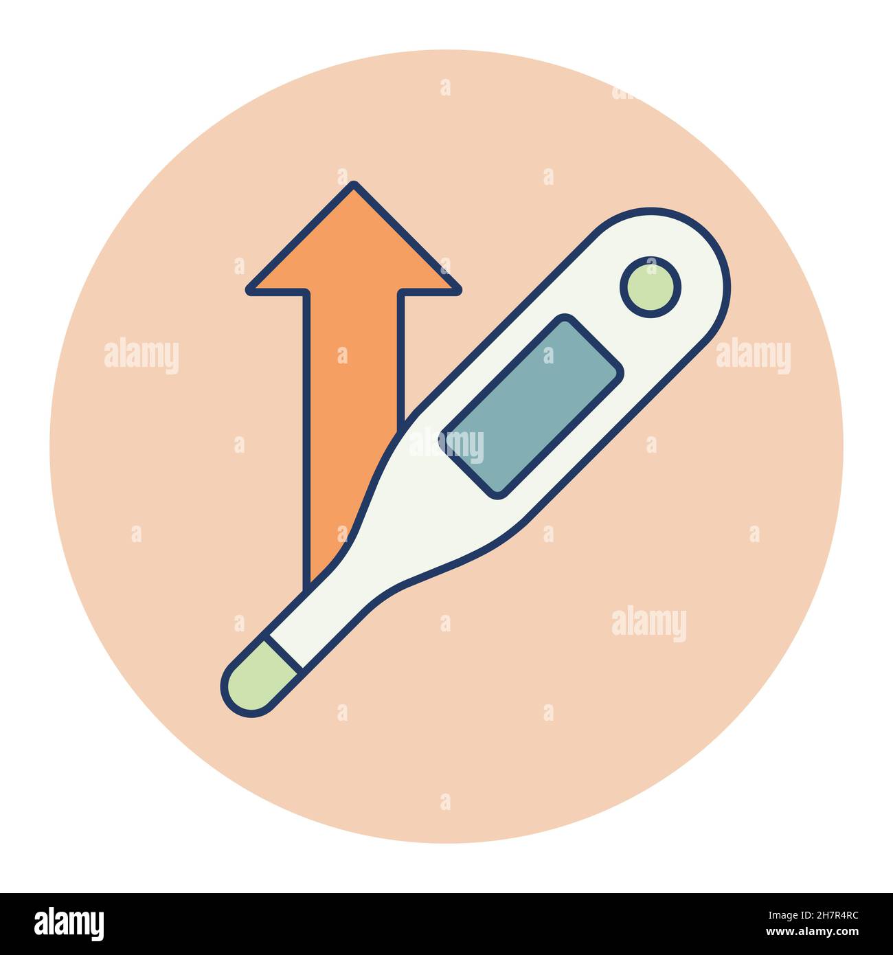 Increased temperature with thermometer isolated vector icon. Medical ...