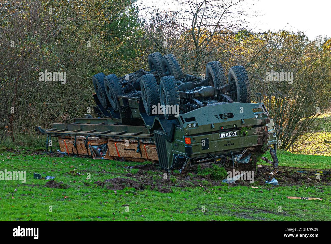 An army heavy lifter truck is seen destroyed as it sits on the Keir ...