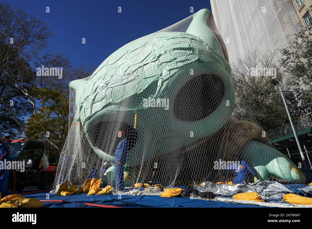 The Grogu aka "Baby Yoda" balloon is inflated the day before the Macy's ...