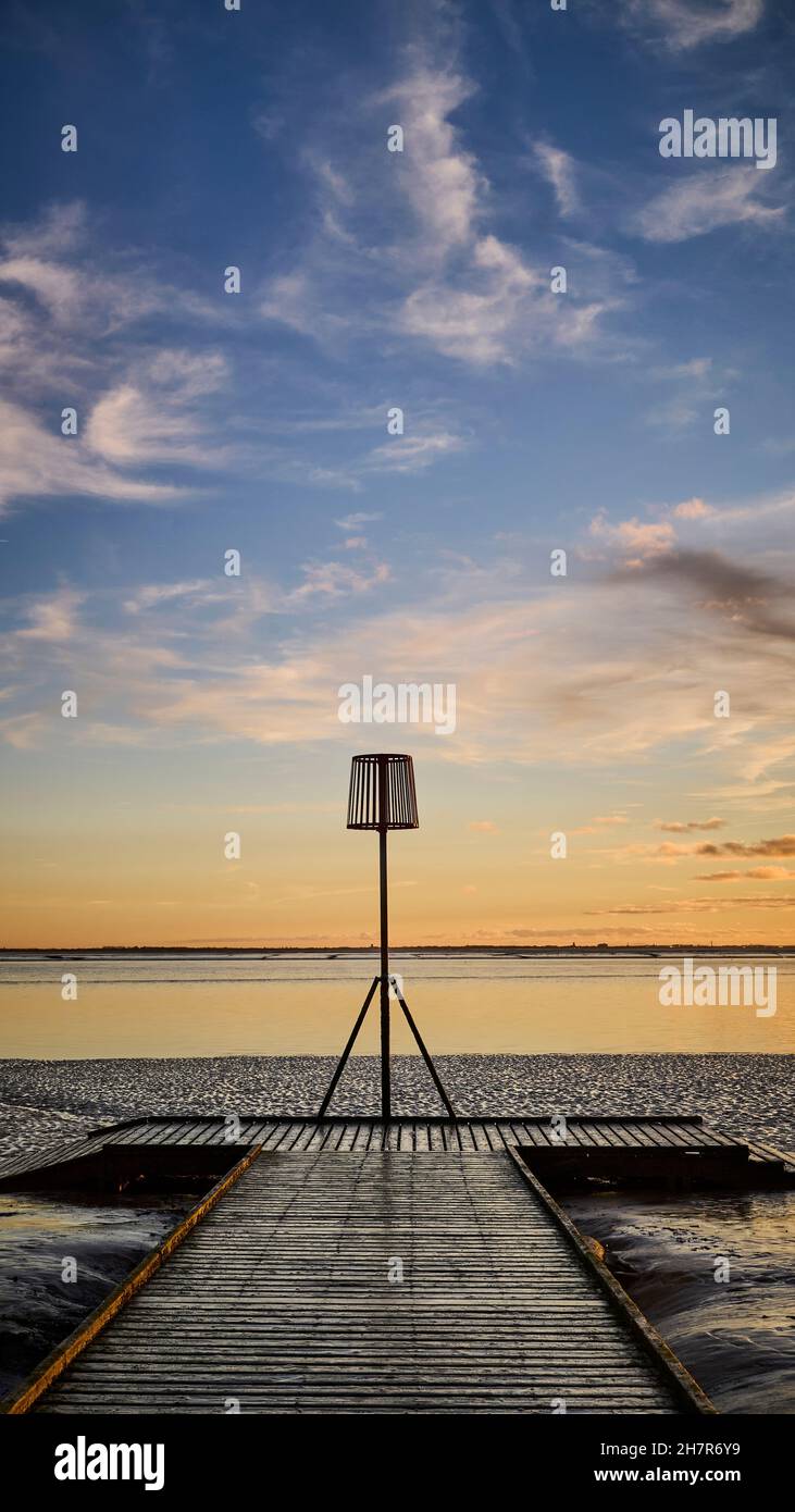 Red warning marker at the end of wooden jetty at Lytham Stock Photo - Alamy