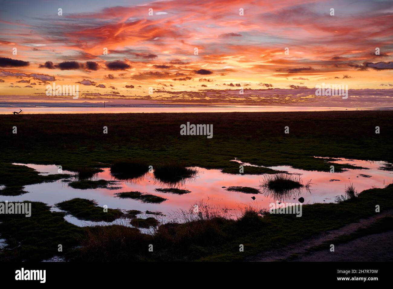Sunset over the Ribble estuary and Lytham salt marshes Stock Photo - Alamy