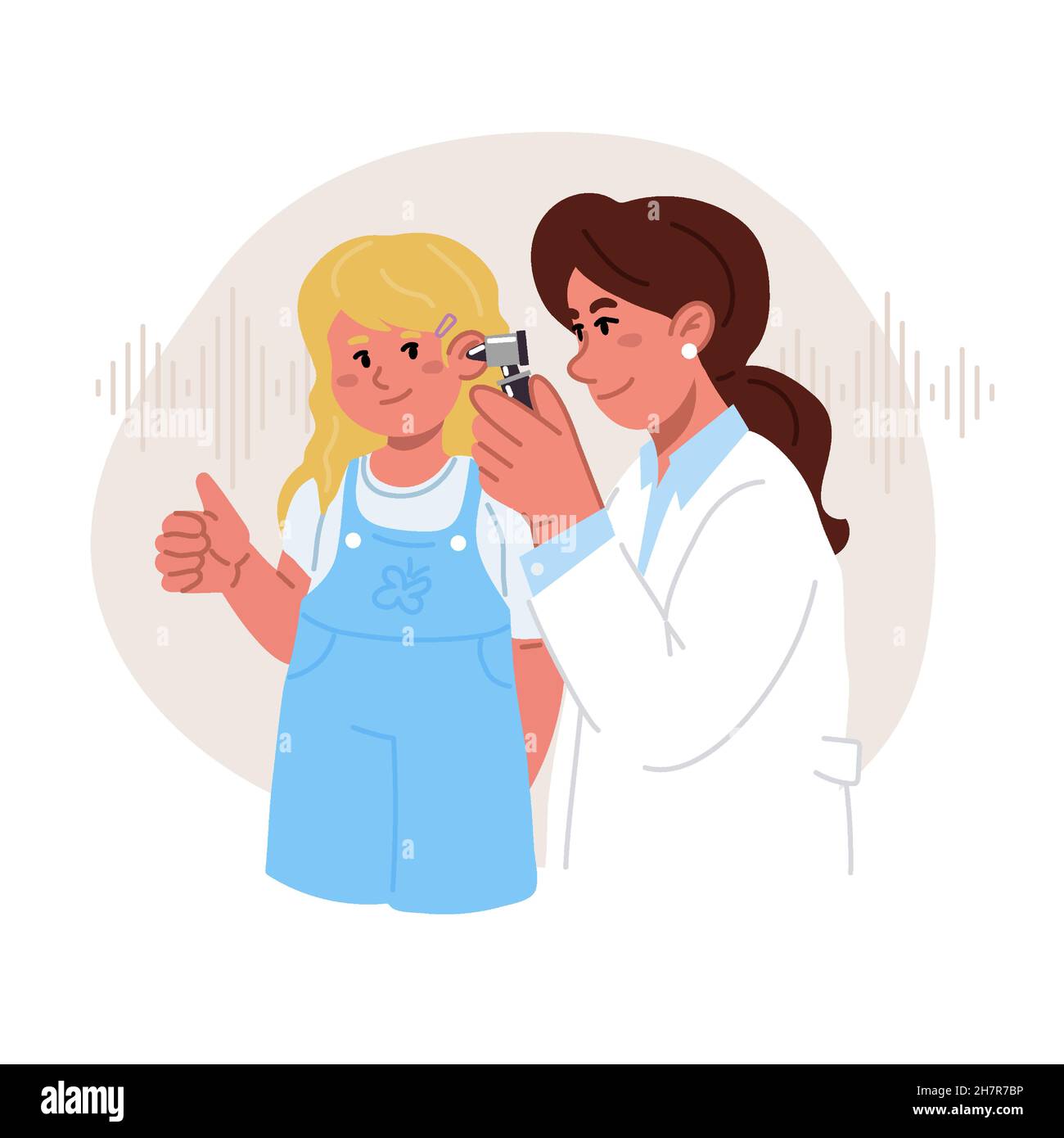 The female audiologist doctor checks the girl's ears with otoscope.The ...