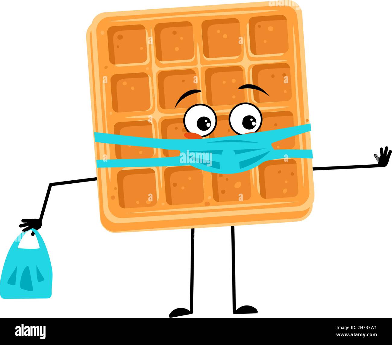 Cute character belgian waffle with sad emotions, face and mask keep ...
