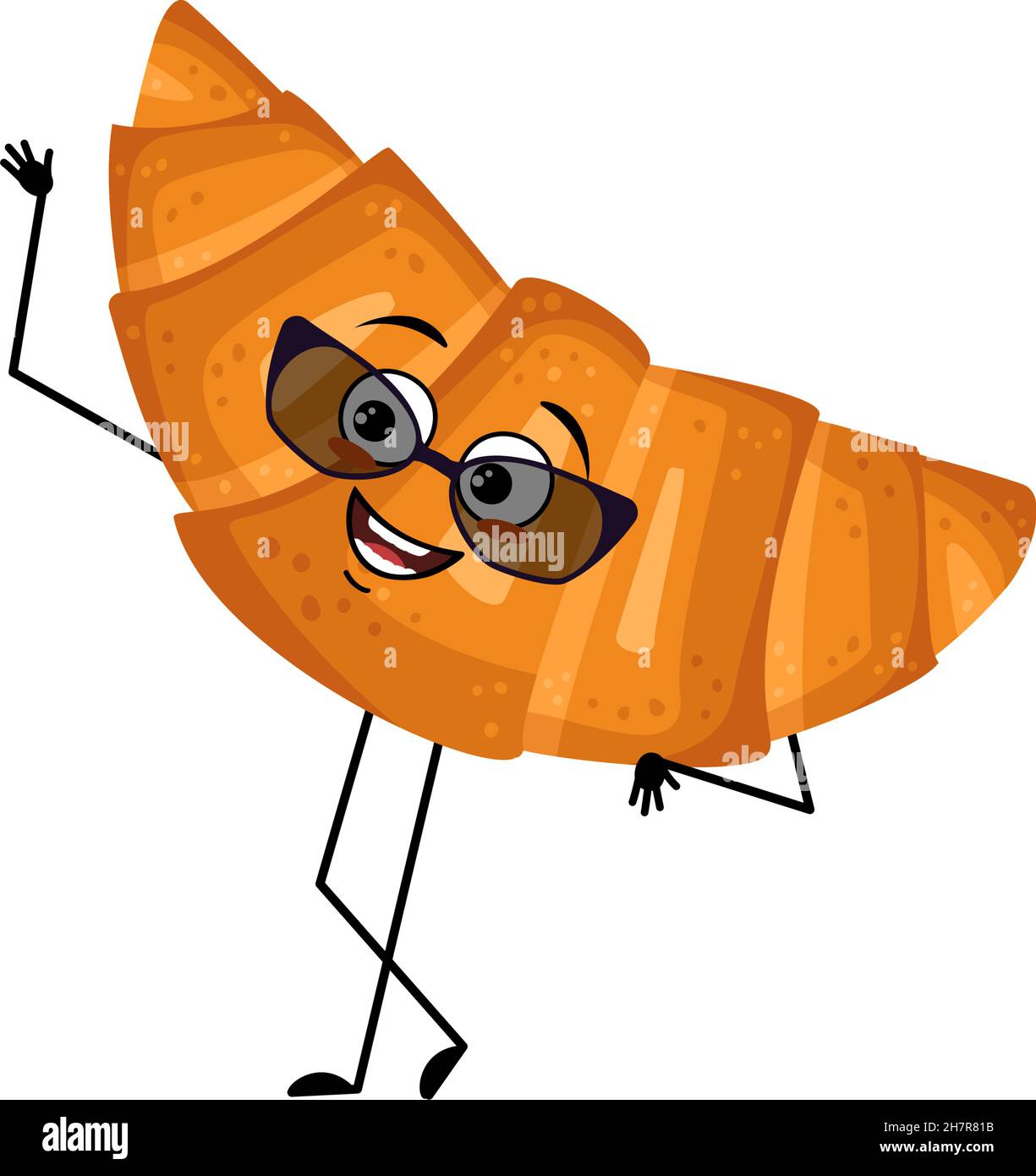 Cute croissant character with happy emotions, face, smile eyes, arms ...