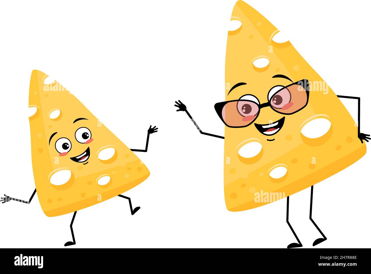 Cute cheese character with joyful emotions, happy face, smile, eyes ...