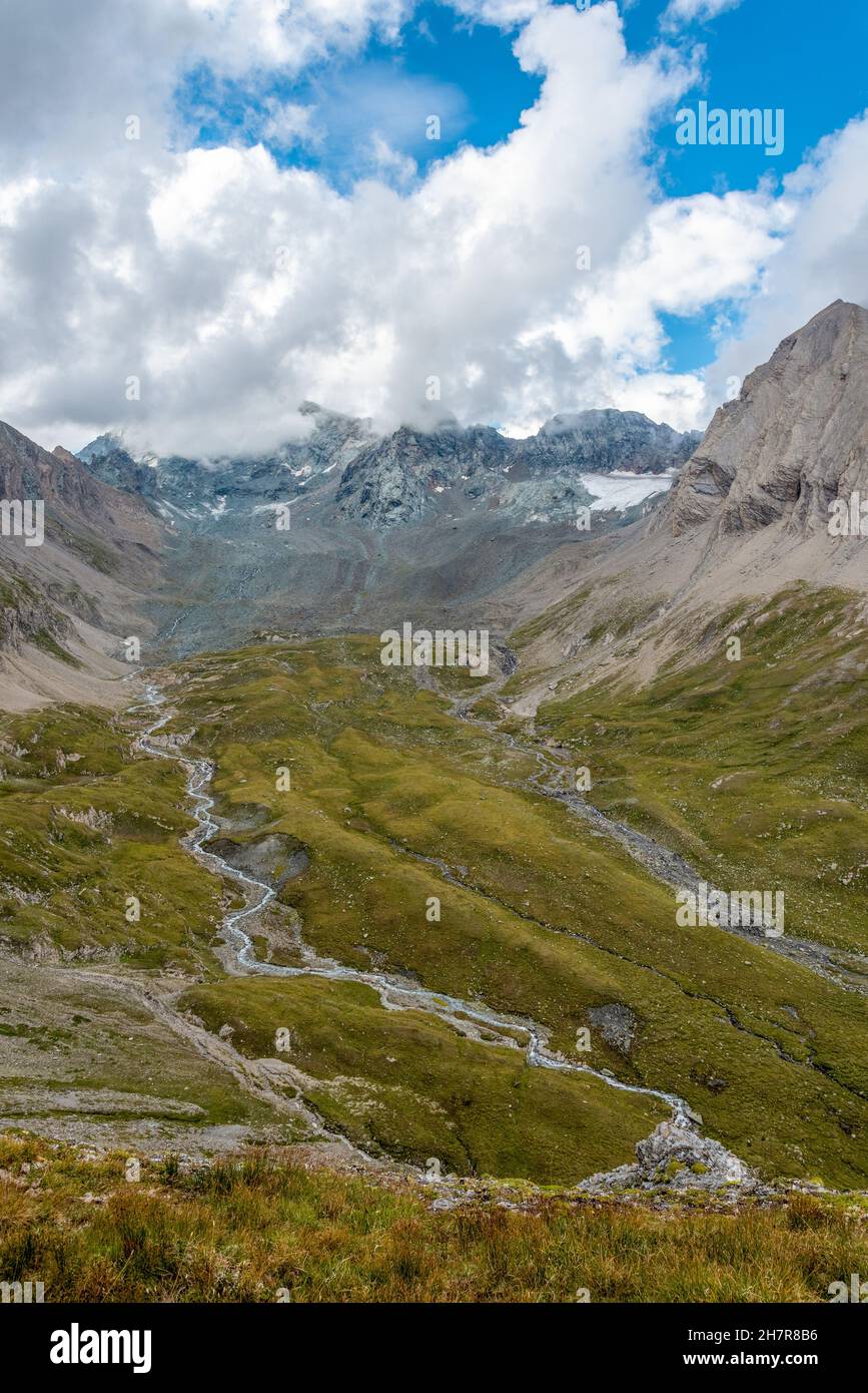 Scenic alpine landscape in the High Tauern National Park during a hike ...