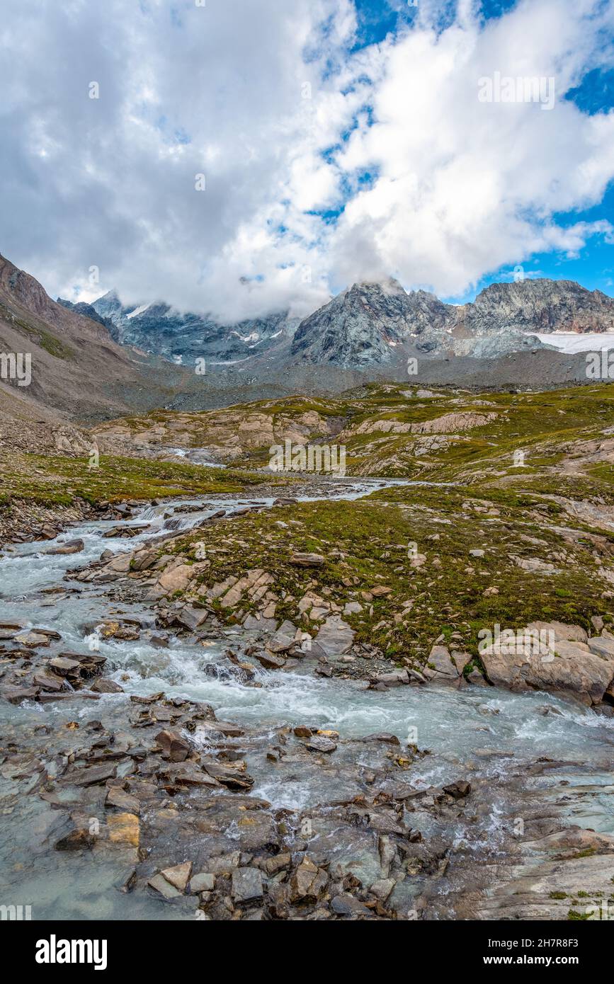 Scenic alpine landscape in the High Tauern National Park during a hike ...