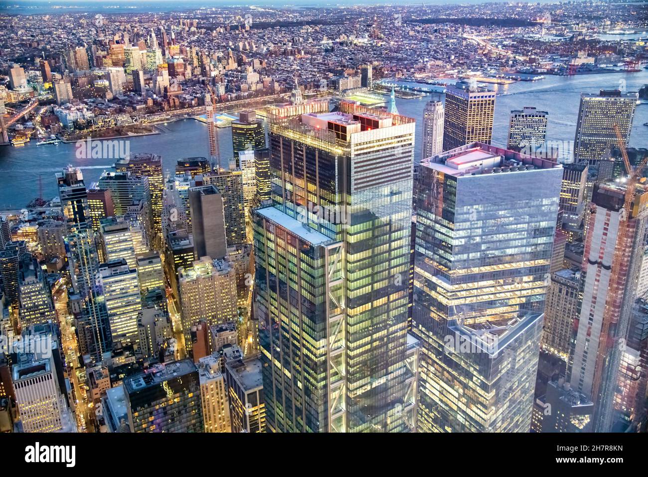 Aerial night skyline of Lower Manhattan Stock Photo - Alamy